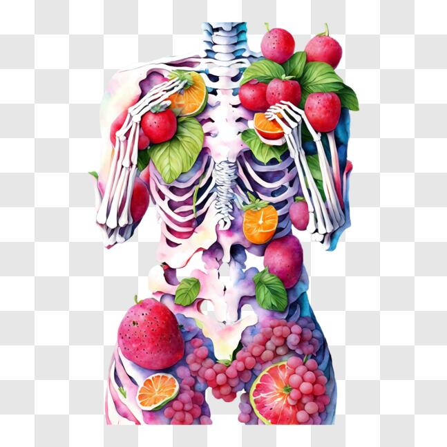 Download Skeleton with Fruits and Vegetables PNGs Online - Creative Fabrica