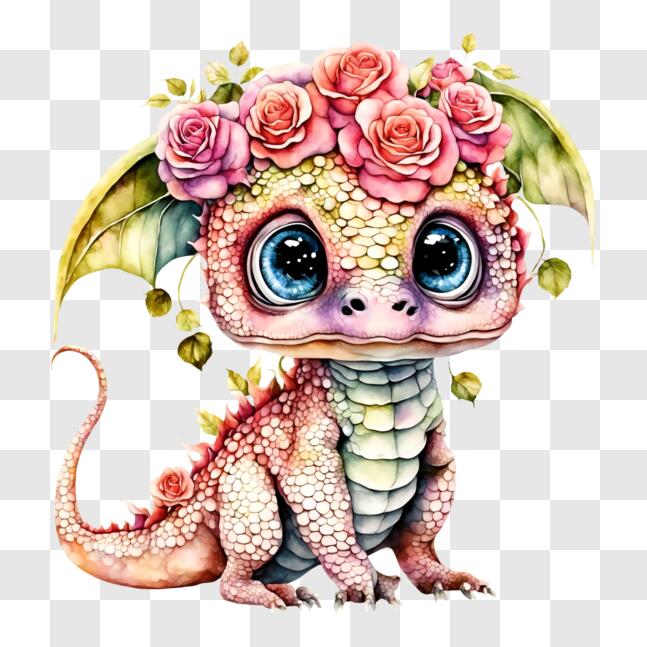 Download Cute Pink Dragon Illustration with Roses PNGs Online ...