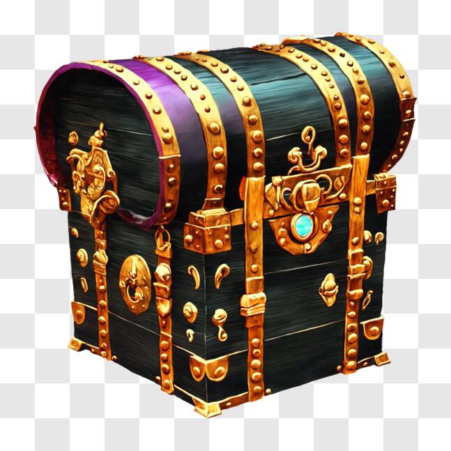 Download Black and Gold Treasure Chest with Jewelry PNGs Online ...