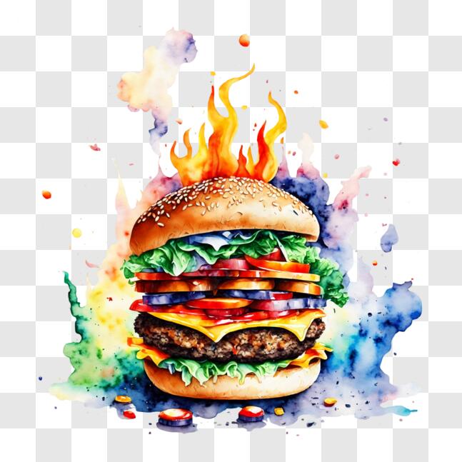 Download Colorful and Delicious Burger Abstract Painting PNGs Online ...