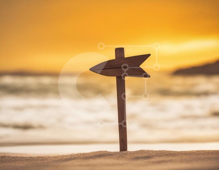 Wooden Directional Sign in the Sand at the Beach stock photo | Creative ...