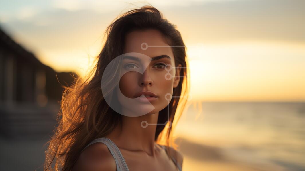 Stunning Woman at Sunset on the Beach stock photo | Creative Fabrica