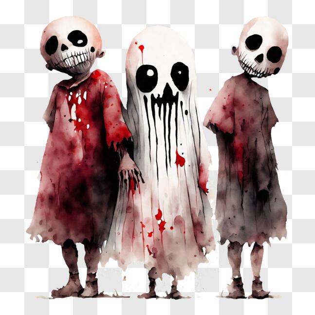 Download Three skeletons dressed in white with bloody faces PNGs Online ...