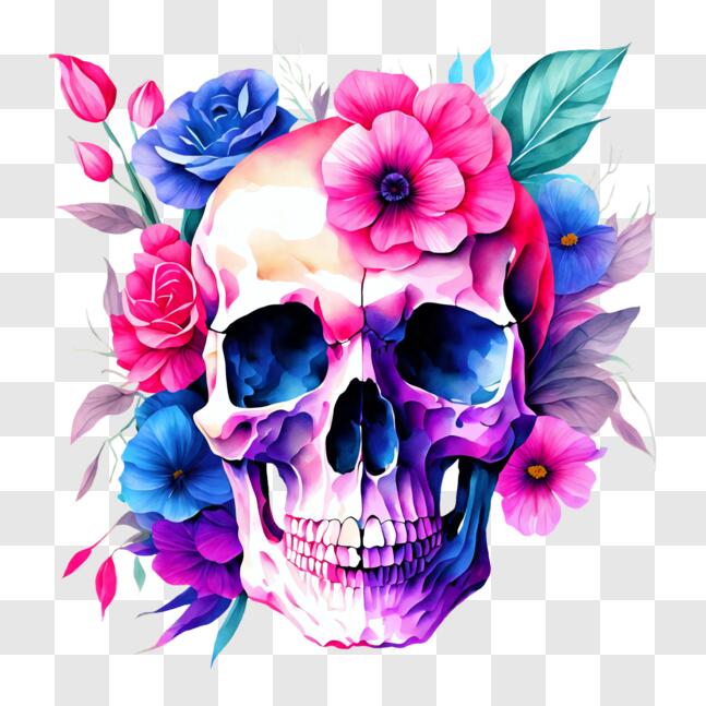 Download Colorful Skull with Pink and Blue Flowers PNGs Online ...