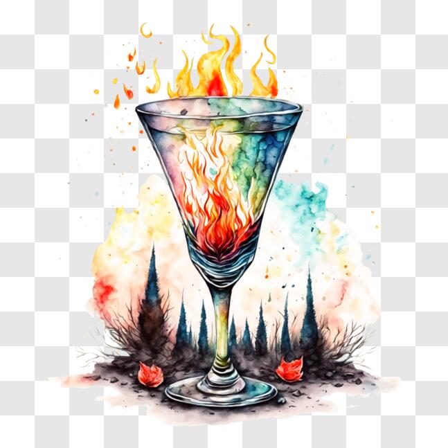 Download Glass of Wine with Flames PNGs Online - Creative Fabrica