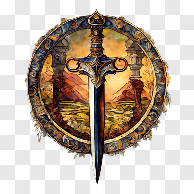 Download Fantasy Sword in Ornate Circular Frame PNGs Online - Creative ...