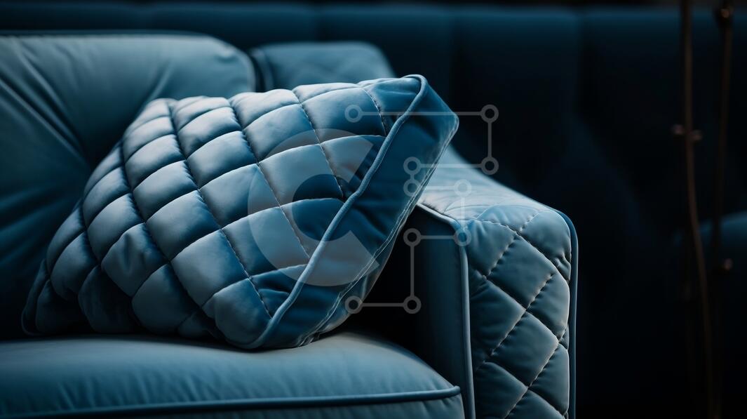 Stylish Blue Couch with Quilted Pattern stock photo | Creative Fabrica