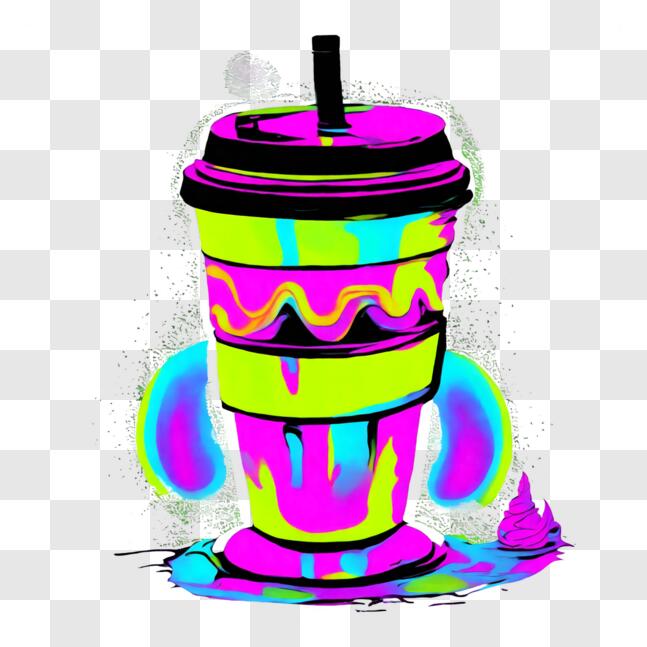 Download Neon-colored Coffee Cup on Empty Cup with Geometric Shapes ...
