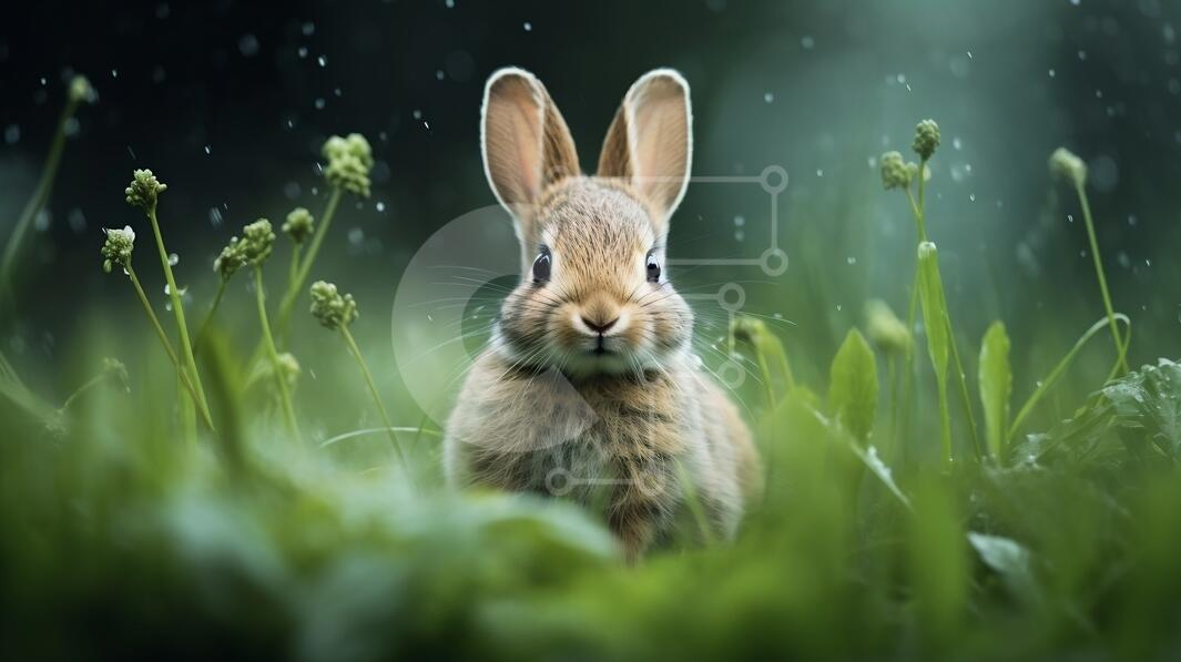 Adorable Rabbit in the Rain stock photo | Creative Fabrica