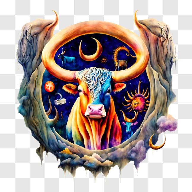 Download Colorful Painting of Taurus Zodiac Sign PNGs Online - Creative ...