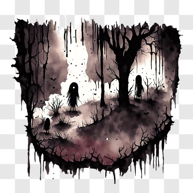 Download Black and White Ghosts Walking Through Woods Drawing PNGs ...