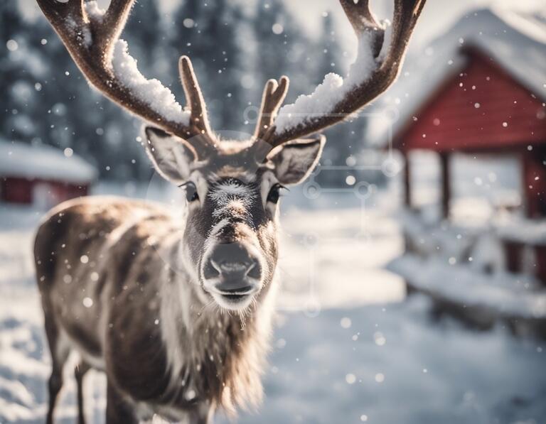 Beautiful Reindeer in the Winter Landscape stock photo | Creative Fabrica