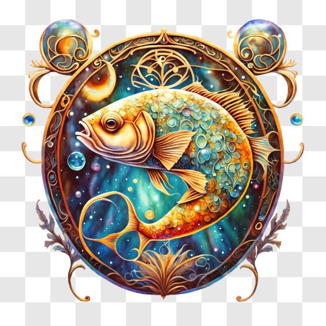 Download Aquarius Zodiac Sign with Fish in Ornate Frame PNGs Online ...