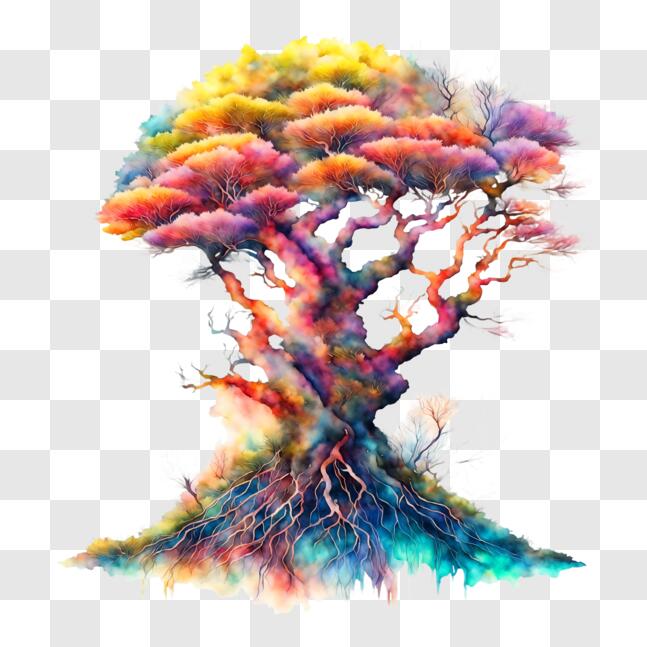 Download Abstract Art of a Colorful Tree with Multicolored Roots PNGs ...