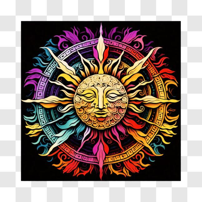 Download Colorful Aztec-inspired Sun Artwork PNGs Online - Creative Fabrica