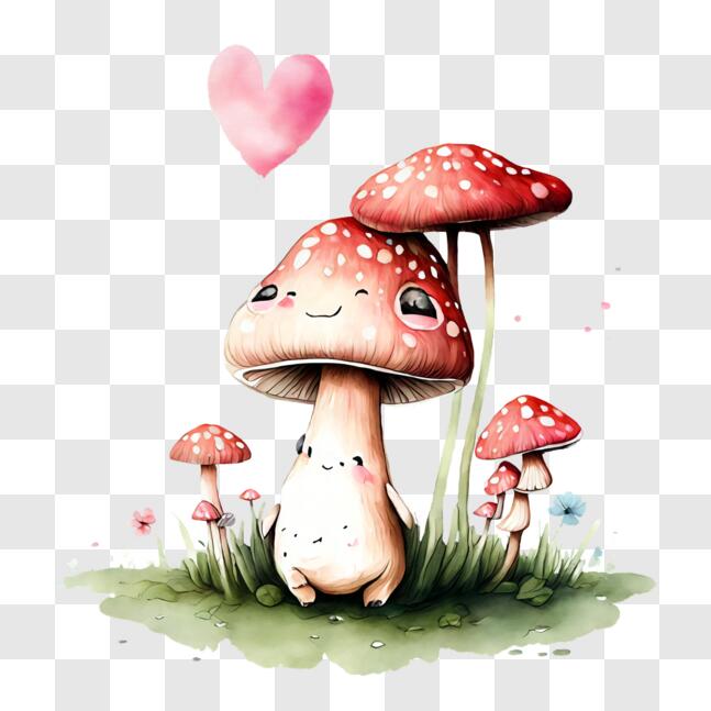 Download Cute Mushroom Painting with Heart Balloon PNGs Online ...