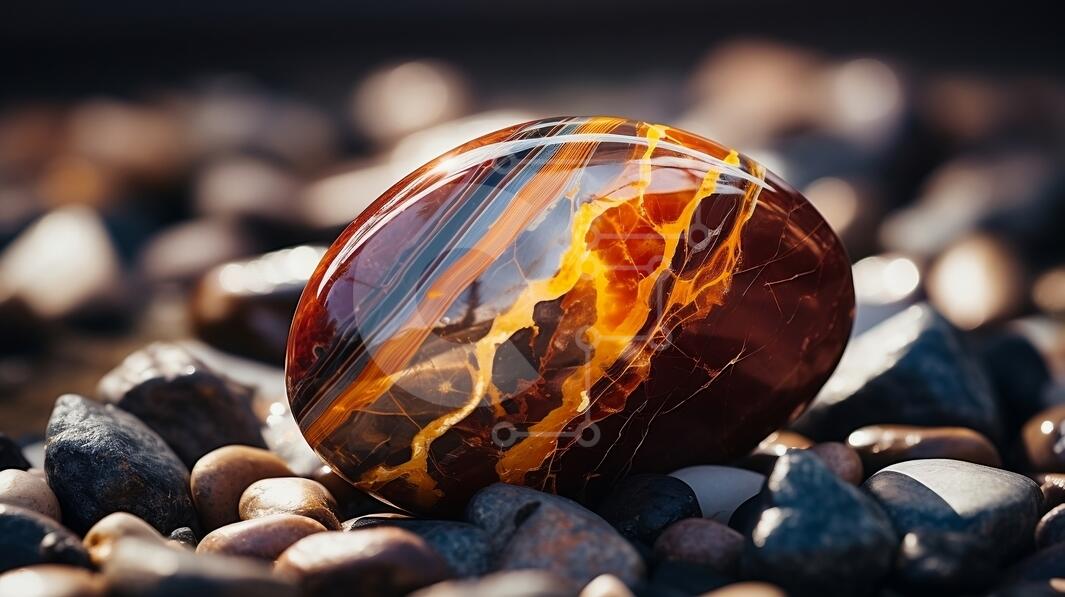 Roche rayée brune et jaune sur un tas de roches photo stock | Creative ...