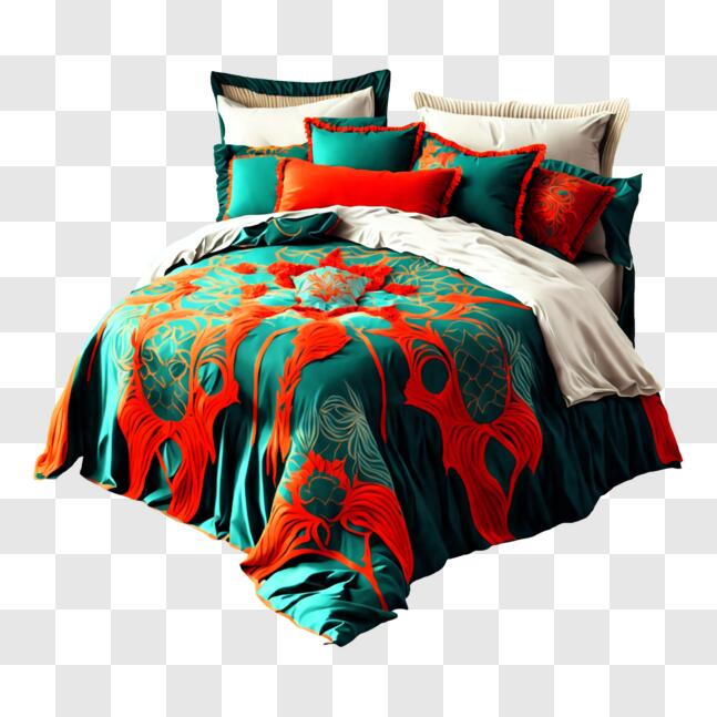 Download Cozy Bedroom with Green and Orange Comforter PNG Online ...
