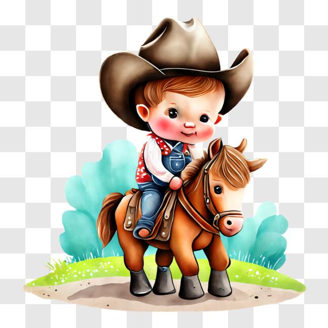 Download Young Boy Riding a Brown Horse PNGs Online - Creative Fabrica