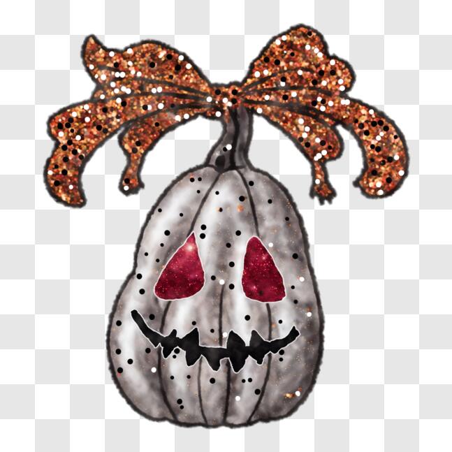 Download Smiling Glitter Pumpkin with Bow PNGs Online - Creative Fabrica
