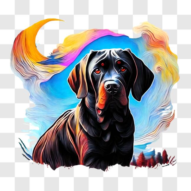 Download Black Labrador Dog in front of Colorful Clouds and Moon PNGs ...