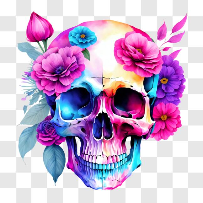 Download Colorful Skull with Flowers Artwork PNGs Online - Creative Fabrica
