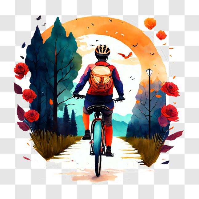 Download Man Riding Bike in the Woods Surrounded by Nature PNGs Online ...