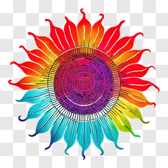 Download Colorful Sunflower with Intricate Aztec/Mayan Design PNGs ...