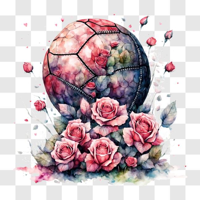 Download Watercolor Painting of Soccer Ball with Roses and Flowers PNGs ...