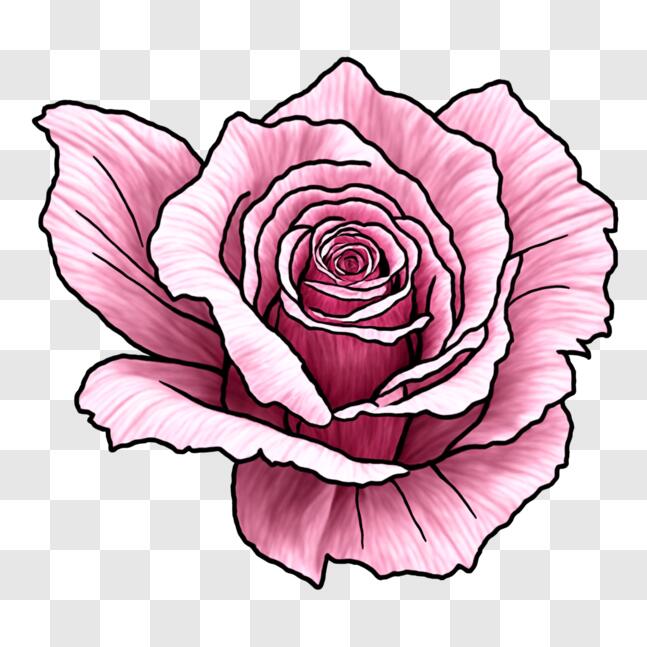 Download Pink Rose with Petals and Stem PNGs Online - Creative Fabrica