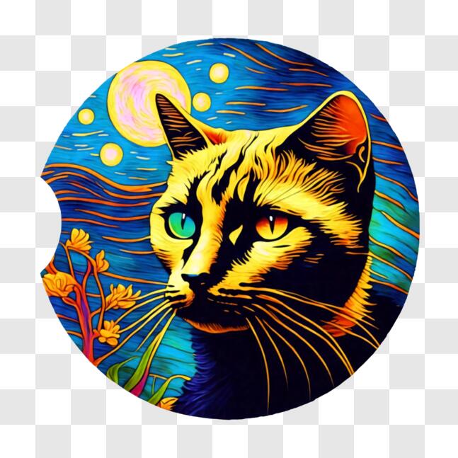 Download Colorful Car Coaster with Orange Cat and Starry Night Sky PNGs ...