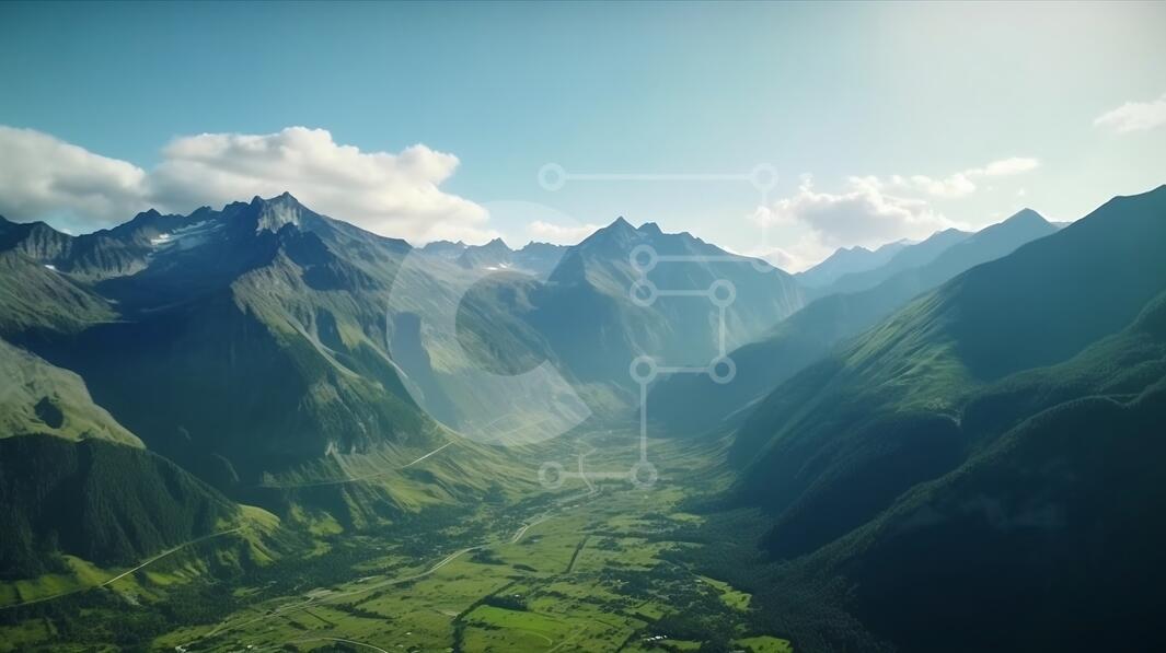 Beautiful Landscape of Valley and Mountains stock photo | Creative Fabrica