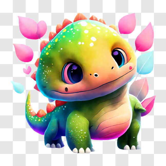 Download Colorful Baby Dinosaur with Leaves and Flowers PNGs Online ...