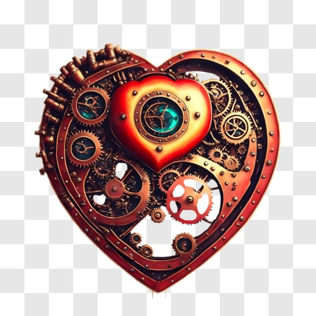 Download Abstract Red Heart Gears with Clock Face PNGs Online ...