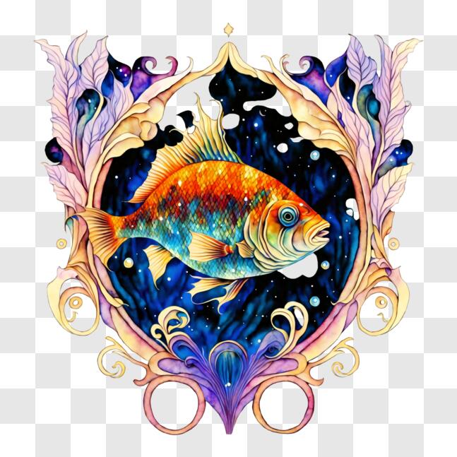 Download Colorful Pisces Zodiac Sign Fish in Ornate Frame PNGs Online ...