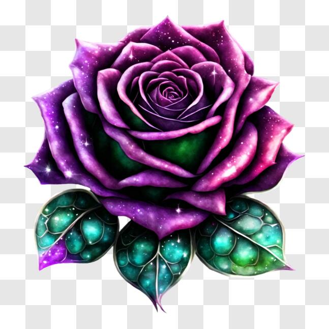 Download Purple Rose Tattoo Design with Green Leaves and Stars PNGs ...