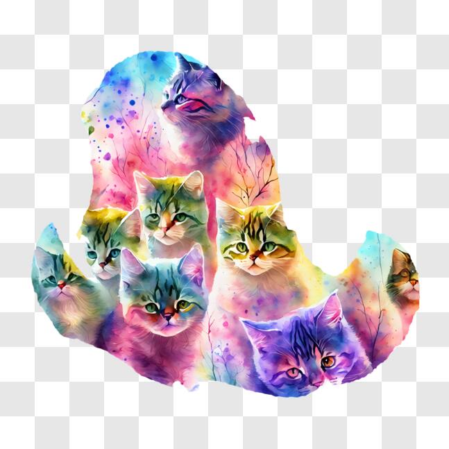 Download Colorful Painting of Cats in Various Colors and Patterns PNGs ...