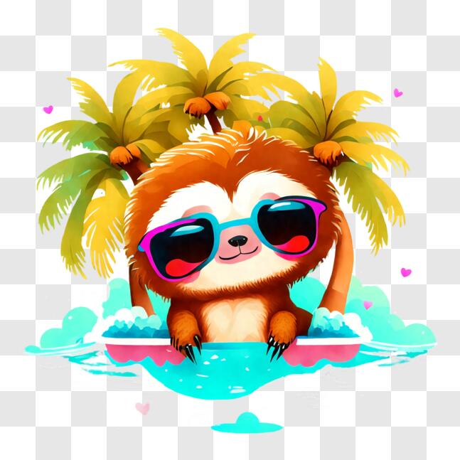 Download Cute Sloth on the Beach with Palm Trees and Sunglasses PNGs ...