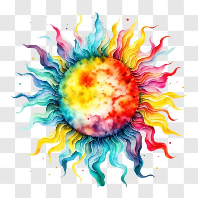 Download Colorful Watercolor Sun with Swirls and Rays PNGs Online ...