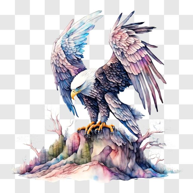 Download Powerful Eagle Perched on a Rock with Wings Spread PNGs Online ...