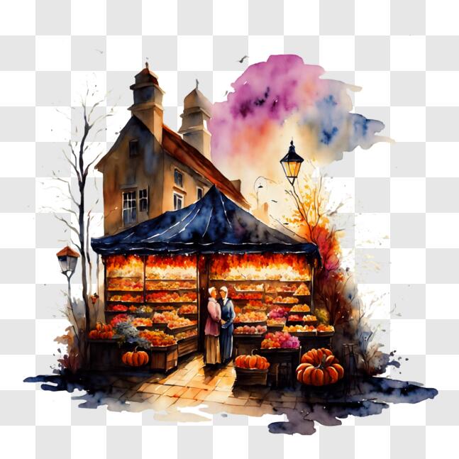 Download Fall Farmer's Market: Watercolor Painting PNGs Online ...