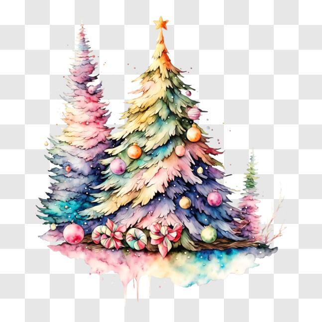 Download Festive Watercolor Christmas Tree Art PNG Online - Creative ...