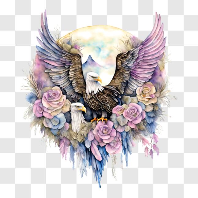 Download Painting of an Eagle with Flowers and Owls PNGs Online ...