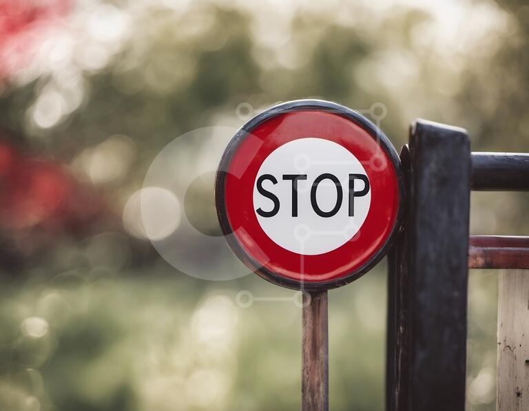 Stop Sign on Pole with Red Background stock photo | Creative Fabrica