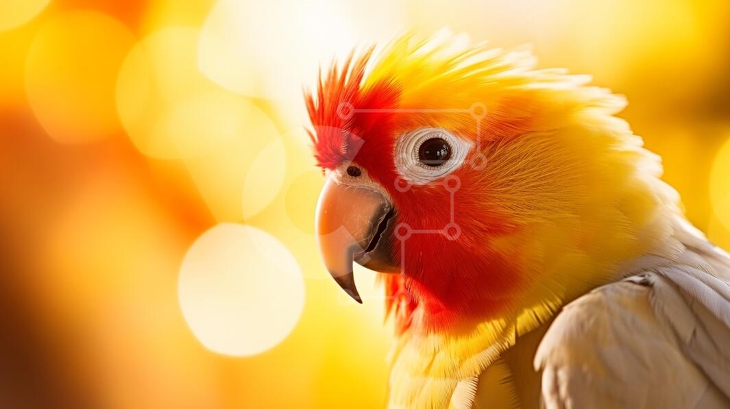 Colorful Parrot on Perch with Bright Lights stock photo | Creative Fabrica