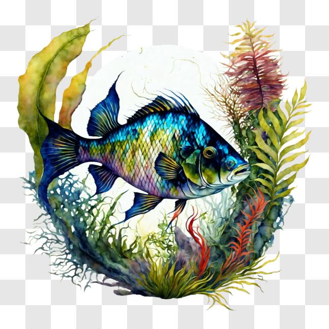 Download Colorful Fish Swimming in Water with Plants and Algae PNGs ...