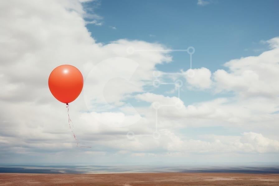 Red Balloon in Mid-Air over an Open Field stock photo | Creative Fabrica