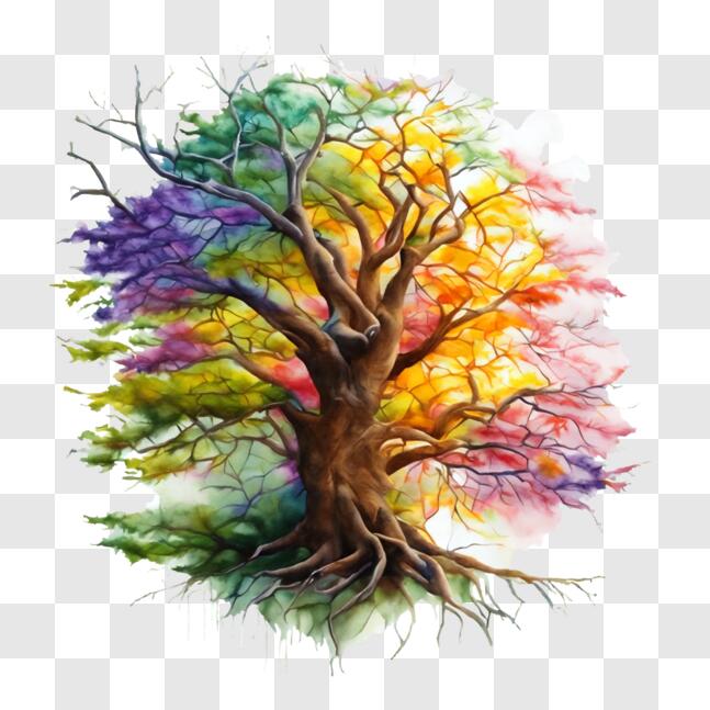 Download Colorful Tree Representing Life and Multi-Dimensionality PNG ...