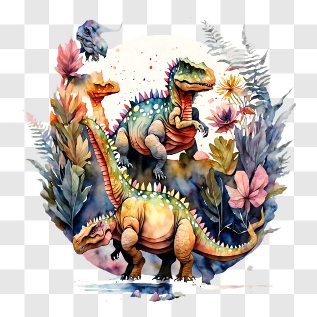 Download Watercolor Painting of Dinosaurs in a Forest PNGs Online ...