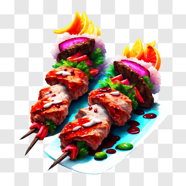 Download Heerlijke gegrilde vlees- en groentespiesjes met rijst PNG ...